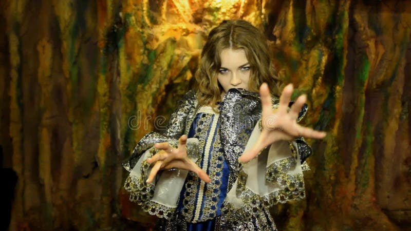 Girl Showing Vampire Costume in a Cave Stock Footage - Video of blood ...