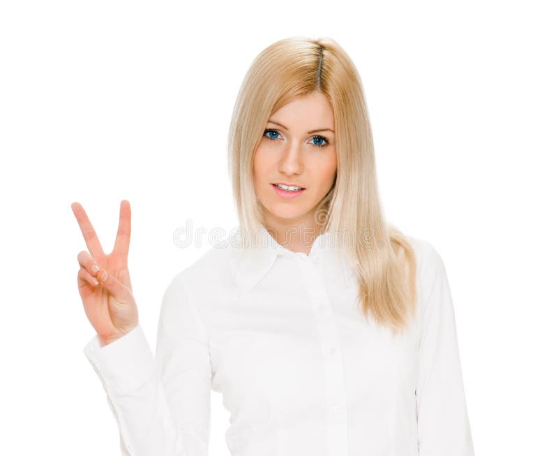 Girl Showing Victory Sign Stock Image Image Of Portrait 40030159