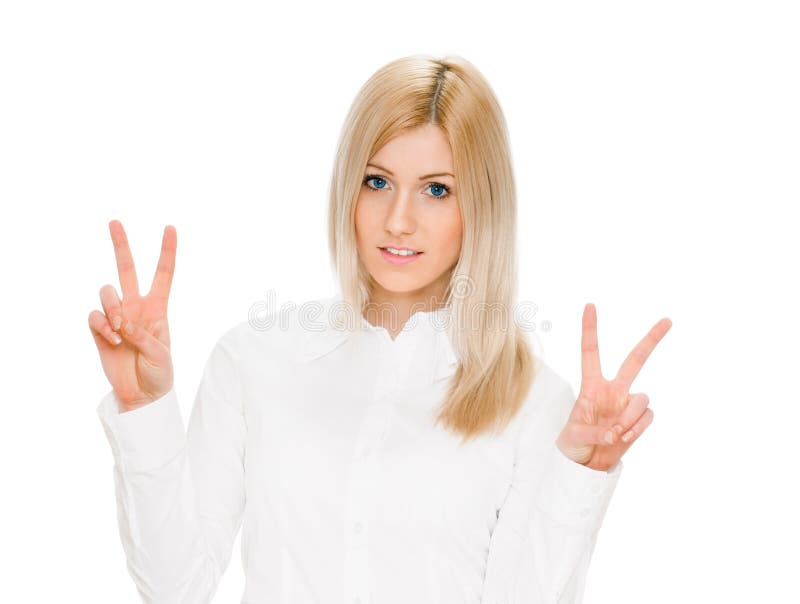 Girl Showing Victory Sign Stock Image Image Of Optimistic 40690525