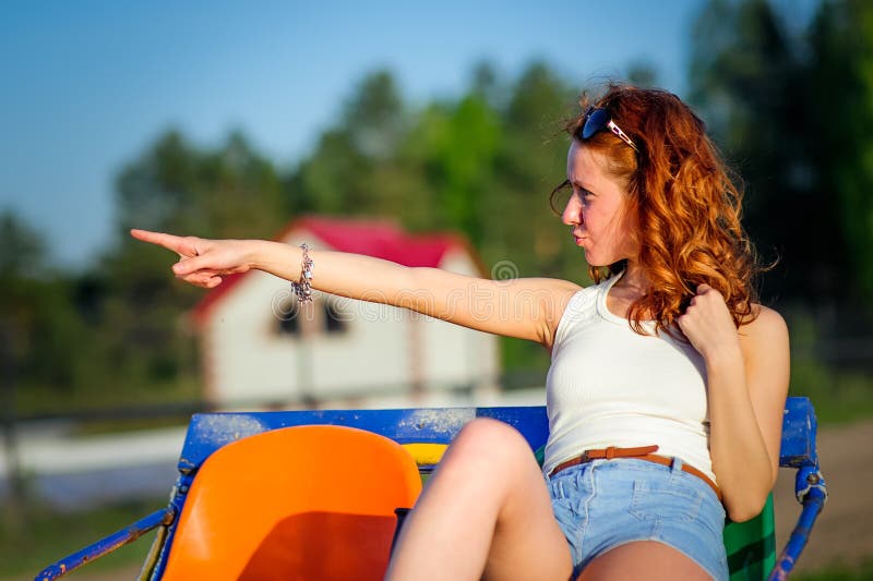 Girl Shows Direction with Hand. the Girl Shows a Direction Stock Image ...
