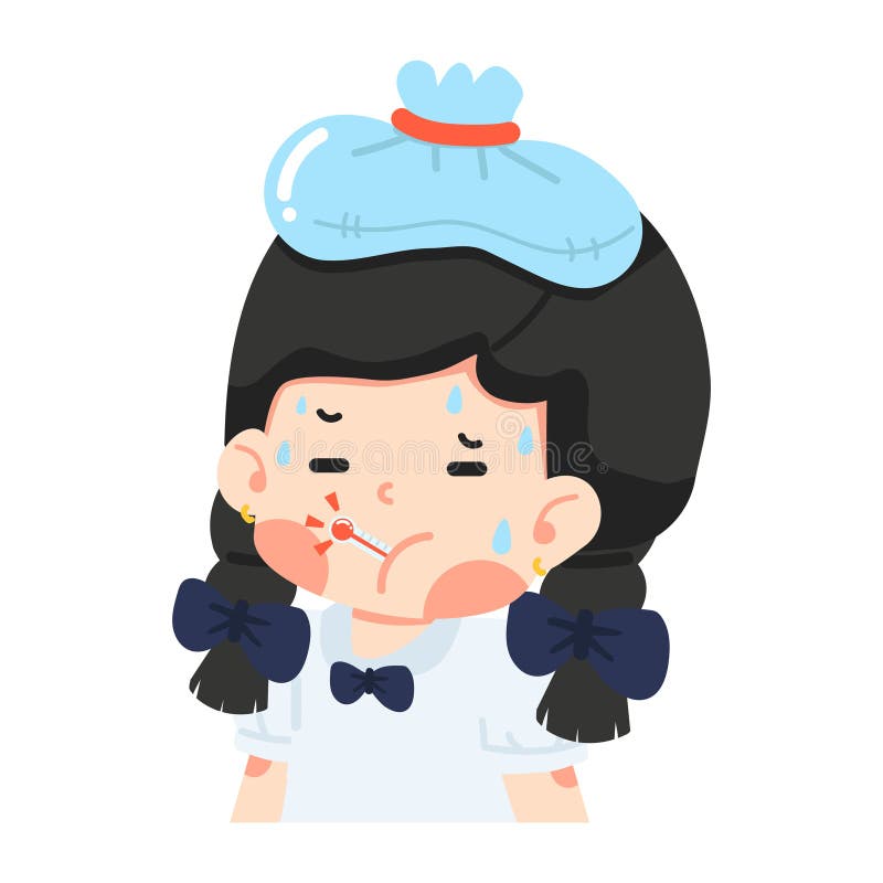 Girl Sick Cold with Thermometer Stock Illustration - Illustration of ...