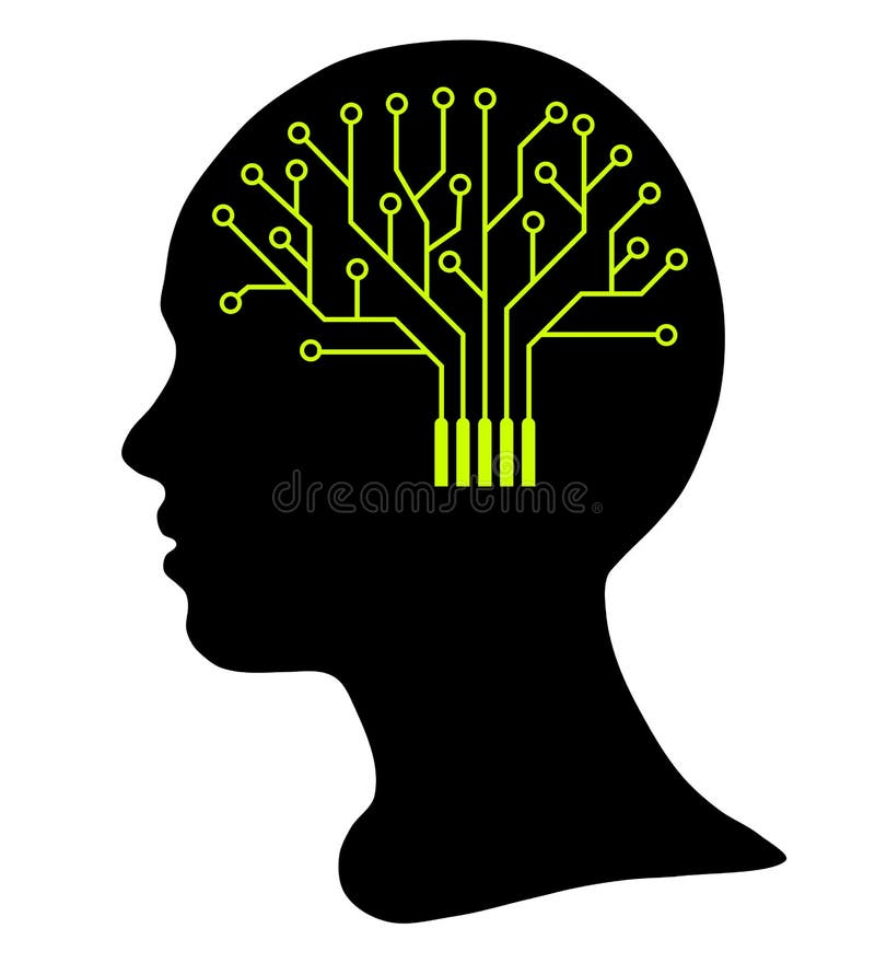 Girl Silhouette with a Brain Printed Circuit Stock Vector ...