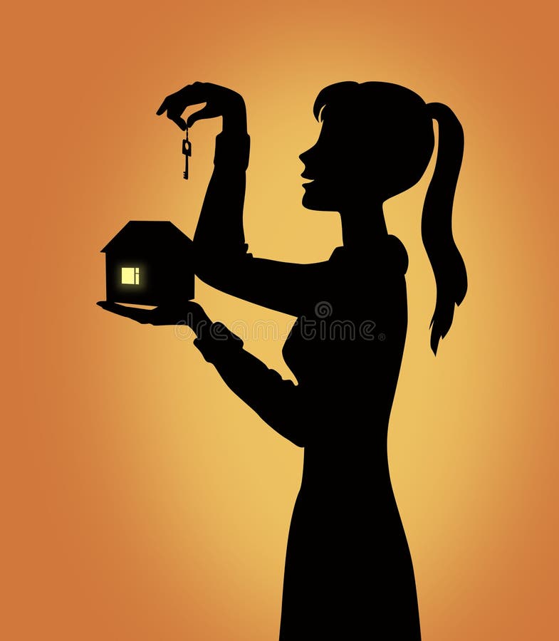 Girl silhouette with house stock illustration. Illustration of ...