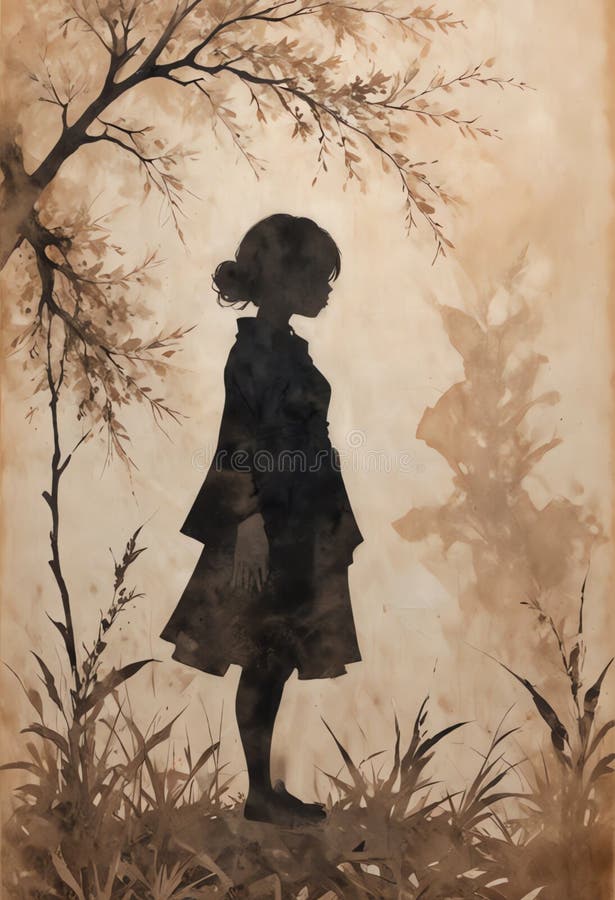 A Girl Silhouette with Ink on Rice Paper Stock Illustration ...