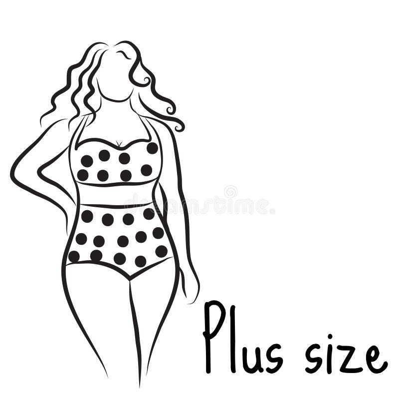Plus Size Model Woman Sketch Hand Drawing Style Fashion Logo With
