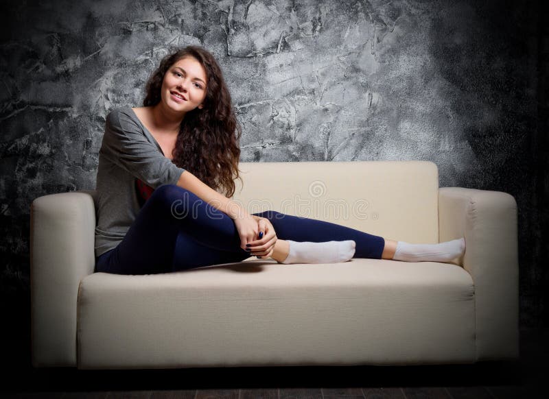 Girl Sit On Sofa Stock Image Image Of Lifestyle Model 39701357