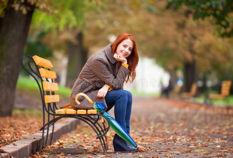 Girl sitting at bench stock photo. Image of modern, female - 34168906