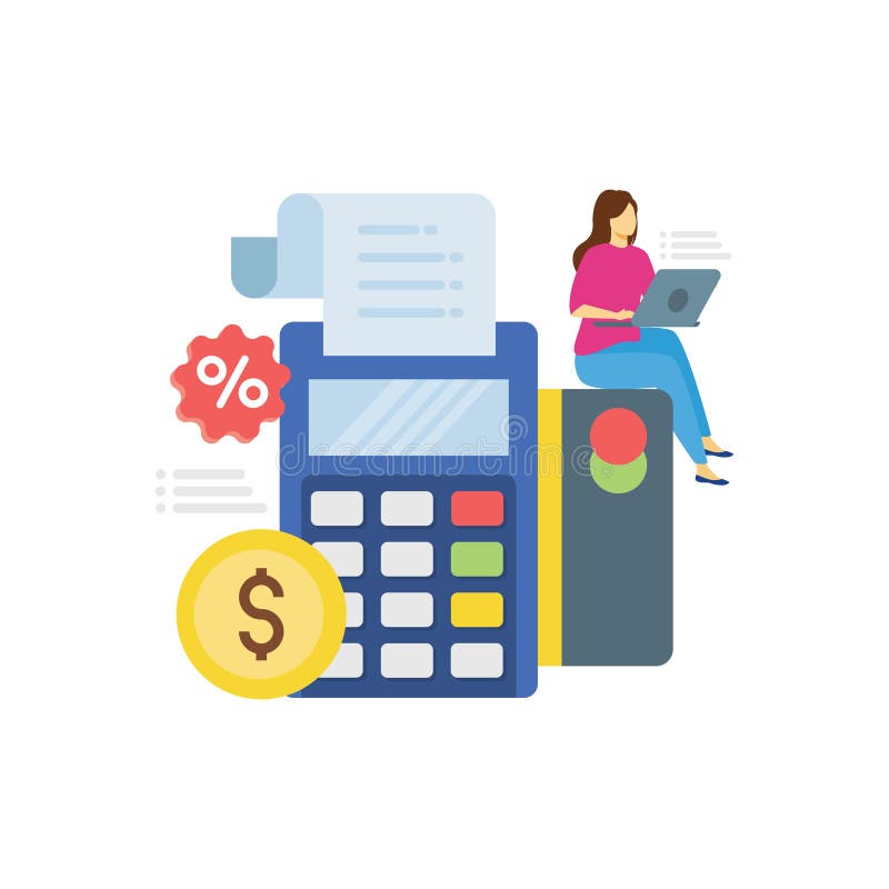 The Girl is Sitting and Billing on Her Laptop Stock Vector ...