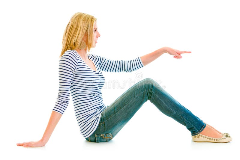 Beautiful Girl Teenager Thinking Sitting on Floor. Stock Photo - Image ...