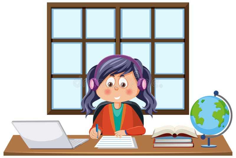A Girl Sitting in Front of Computer Stock Vector - Illustration of ...