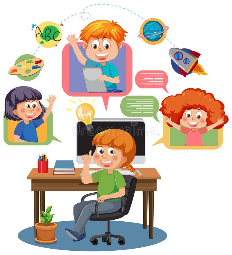 A Girl Sitting in Front of Computer Stock Vector - Illustration of clip ...