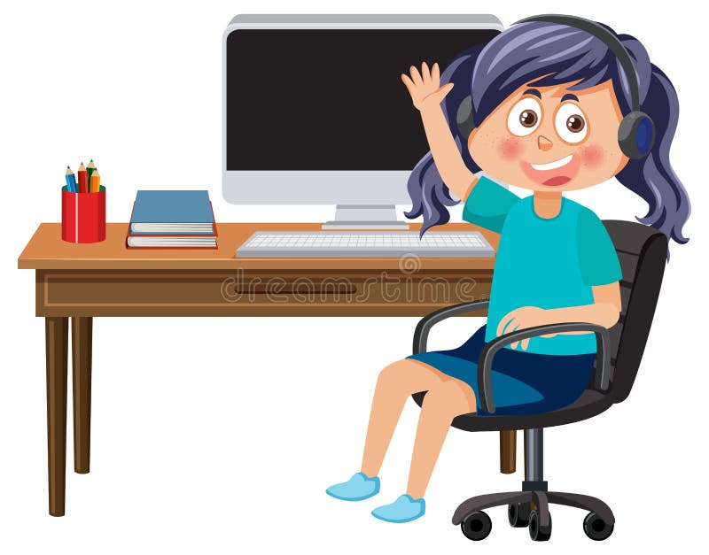 A Girl Sitting in Front of Computer Stock Vector - Illustration of ...