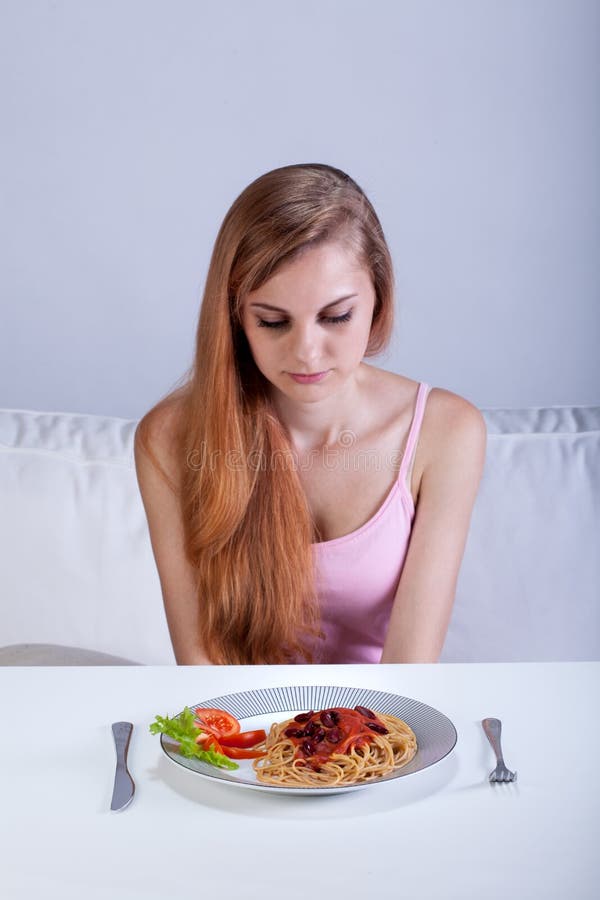 Girl Sitting in Front of Dinner Plate Stock Image - Image of hungry ...