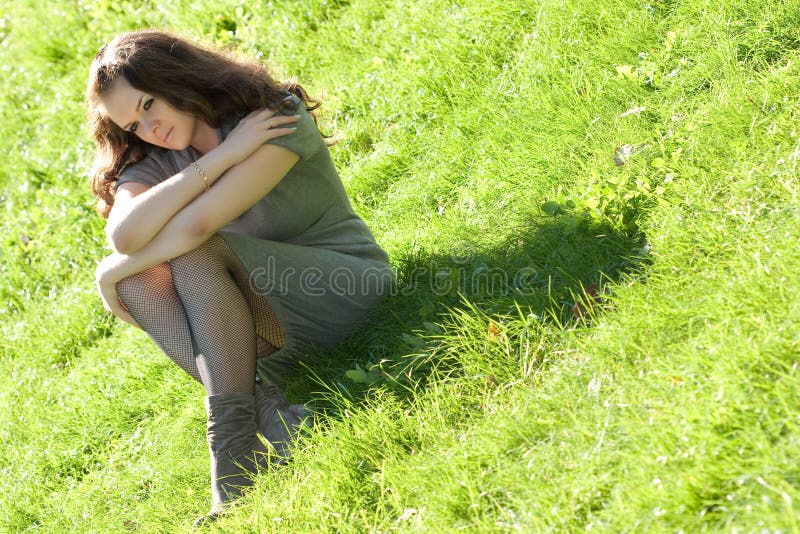 4,422 Lady Sitting Grass Field Stock Photos - Free & Royalty-Free Stock ...