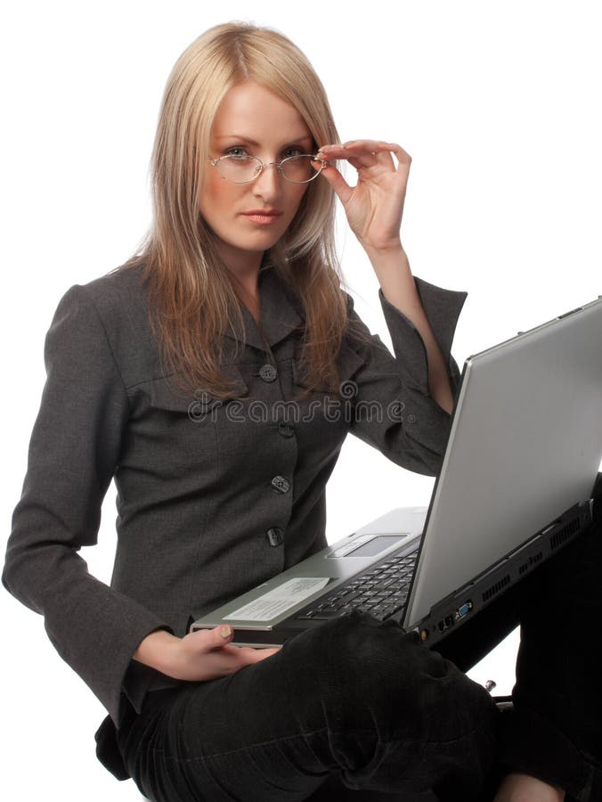 Girl sitting with laptop stock image. Image of hold, businesswoman ...