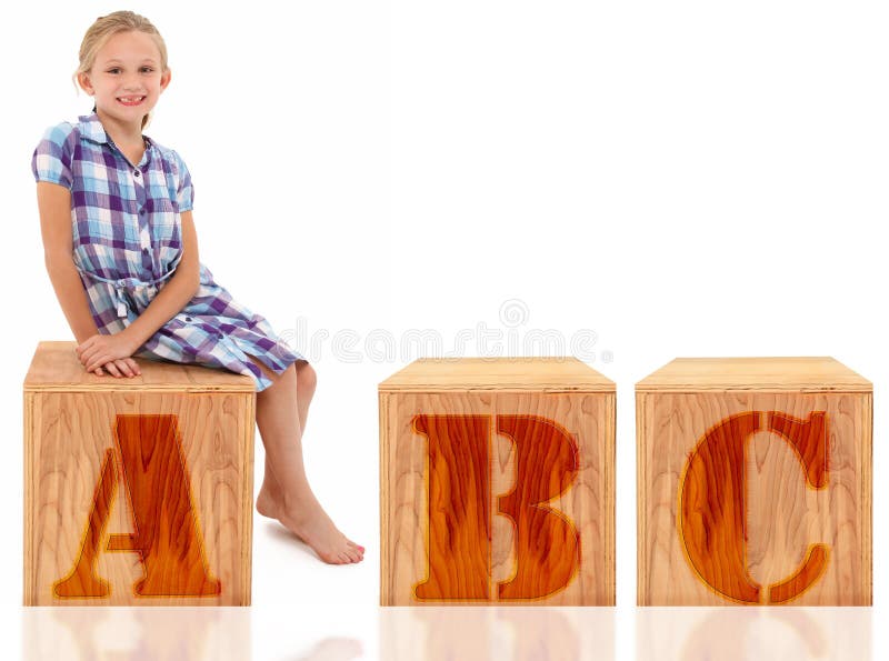 Girl Sitting on Letter a B C Stock Photo - Image of childhood ...