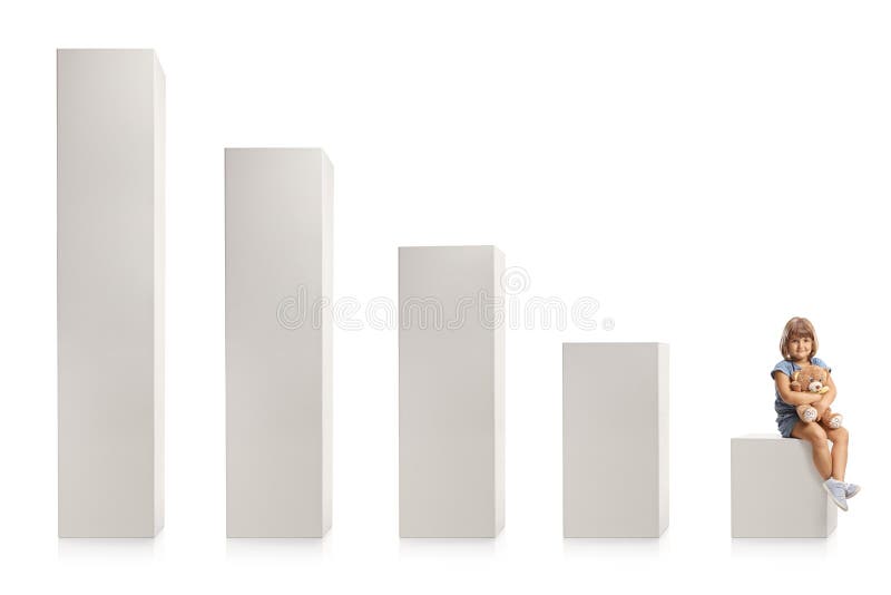 Girl Sitting on the Lowest Column of a Graph Chart and Holding a Teddy ...