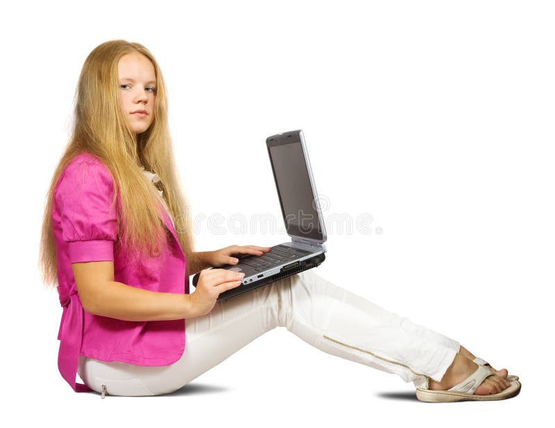 Girl sitting with notebook stock photo. Image of notebook - 15889776