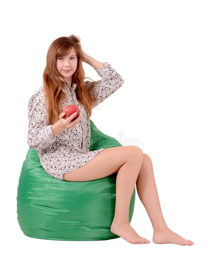 Girl Sitting on a Chair and Holding Plastic Tube Stock Image - Image of ...