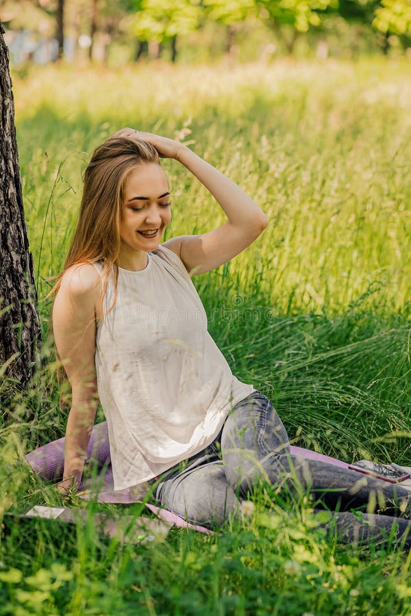 Girl is Sitting on Resting from Work. Freelance. Selfeducation. the ...