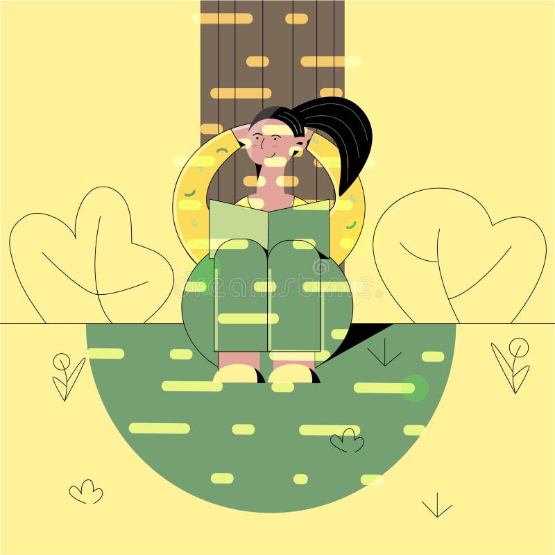 Happy Woman Sitting Shadow Tree Stock Illustrations – 13 Happy Woman ...