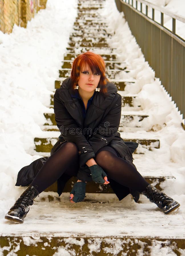 Girl Sitting on the Steps stock image. Image of young - 13492967