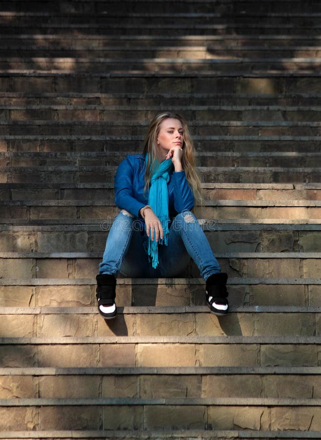 Girl sitting stock image. Image of thoughtfulness, brown - 51400871