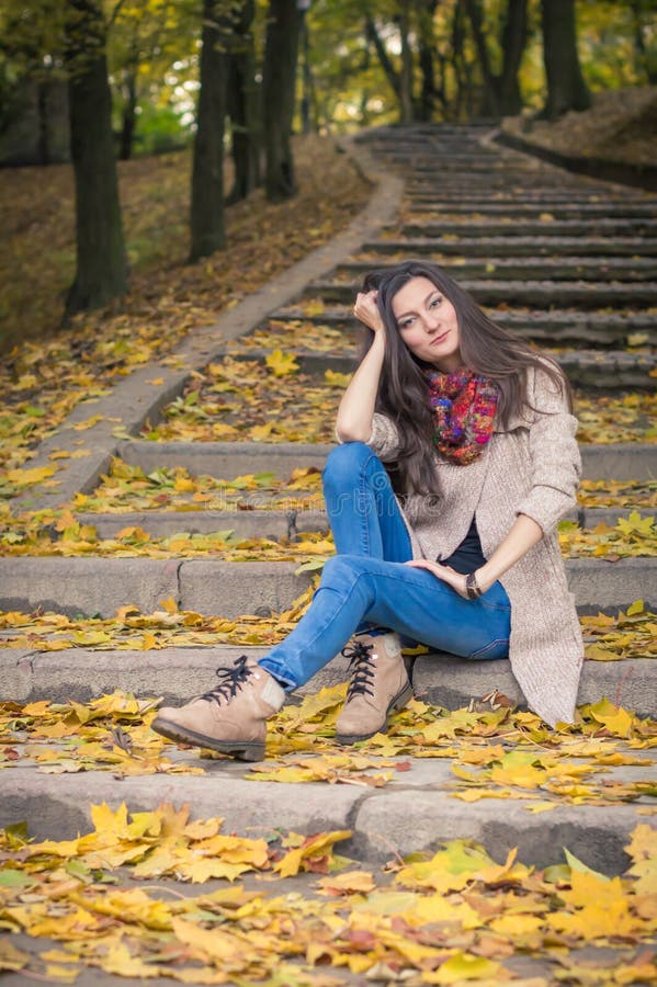 Girl Sitting on Stone Steps Stock Image - Image of foliage, good: 86408491