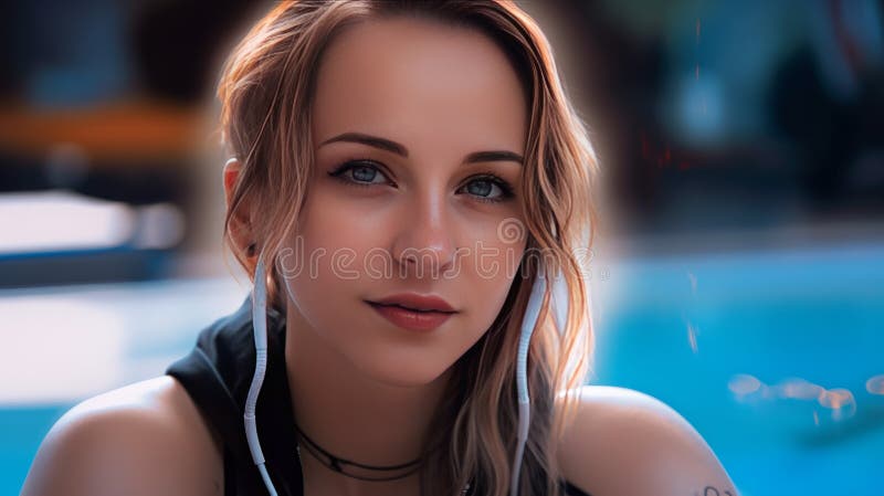 Girl Sitting at a Swimming Pool - Made with Generative AI Tools Stock ...