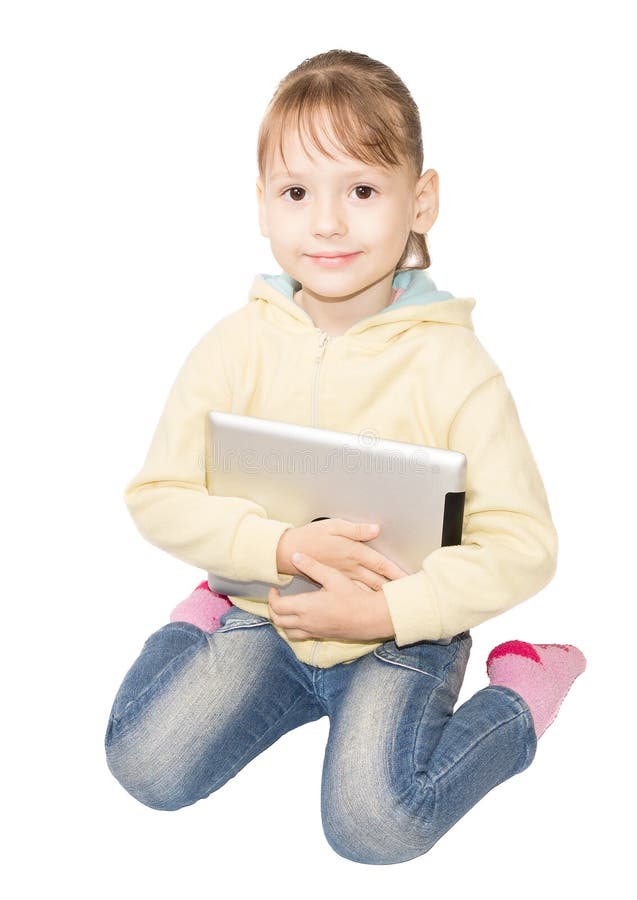 Girl sitting with tablet stock photo. Image of isolated - 36120228
