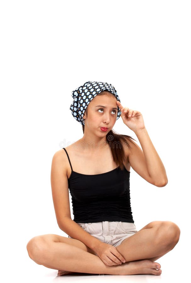 Girl Sitting While Thinking Picture. Image: 4083297