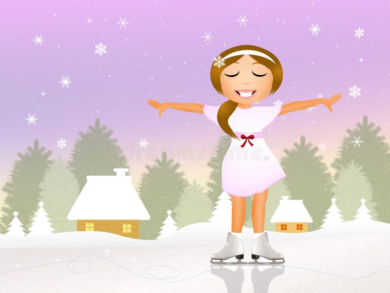 Girl skating on ice stock illustration. Illustration of sunset - 47637178