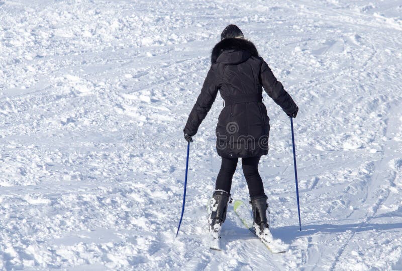 Girl Skiing in the Snow from the Mountain Stock Photo - Image of fast ...