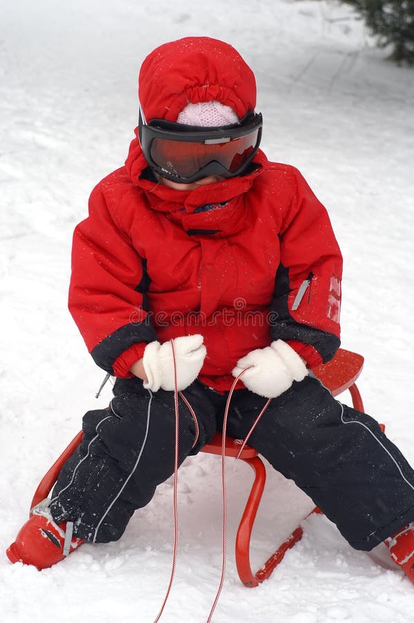 Girl with sledge stock image. Image of mountain, goggles - 1853989
