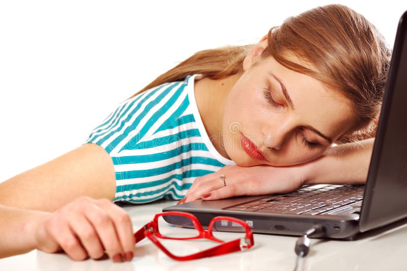 Girl Sleeping on Her Laptop Stock Photo - Image of pretty, hair: 29364344