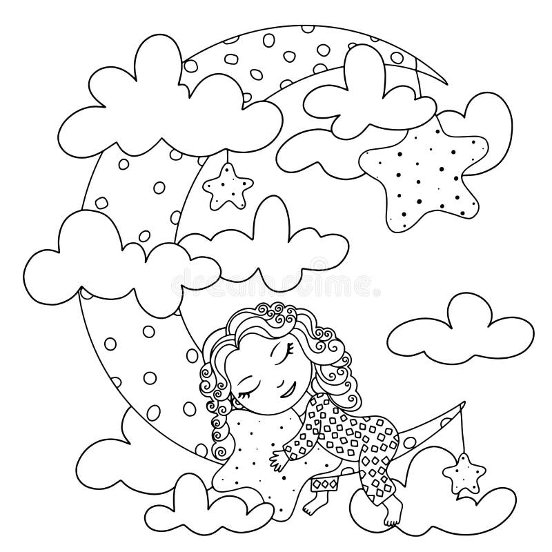 Sleeping Moon Clipart Black And White