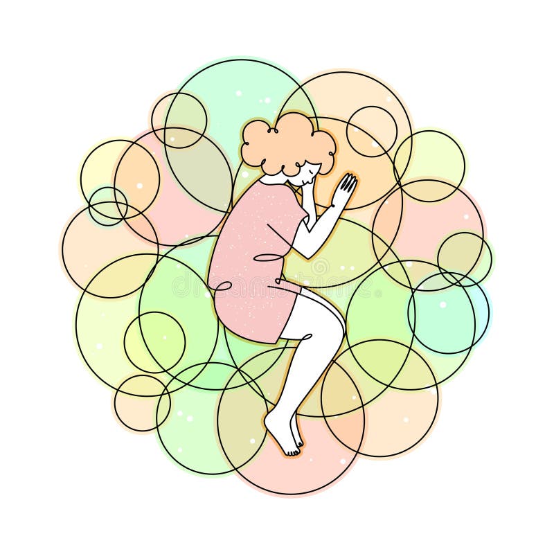 Girl Sleeping on Multi-colored Bubbles Isolated on White Stock ...