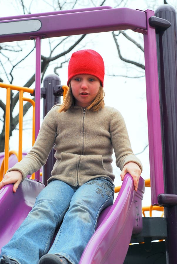 Girl slide playground stock image. Image of cold, eyes - 655771