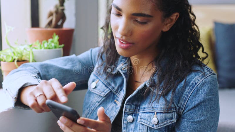 Girl with Smartphone in Hands, Scroll Social Media and Check Text ...