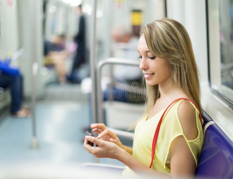 Girl with Smartphone in Metro Stock Image - Image of underground, rail ...