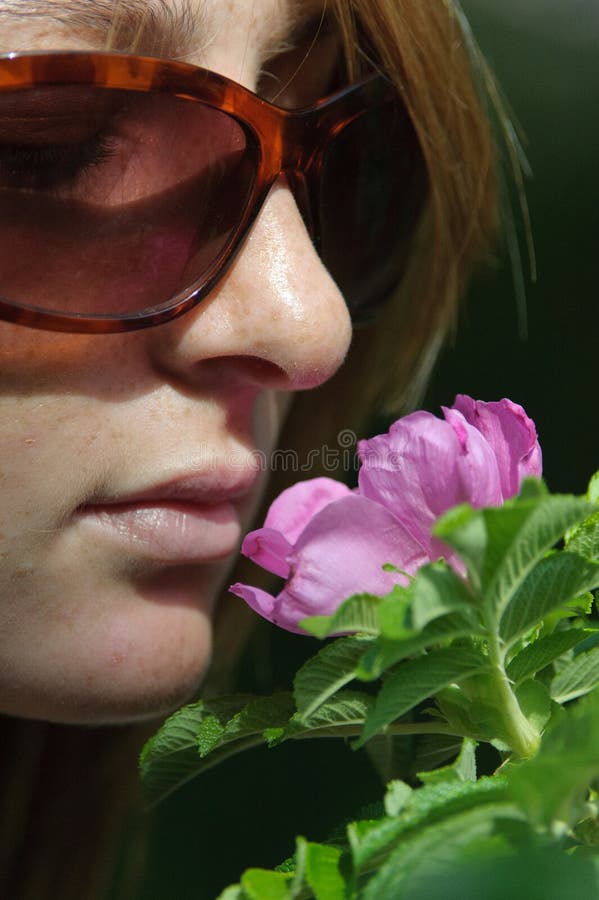 Girl smelling a flower stock image. Image of innocence - 34755351
