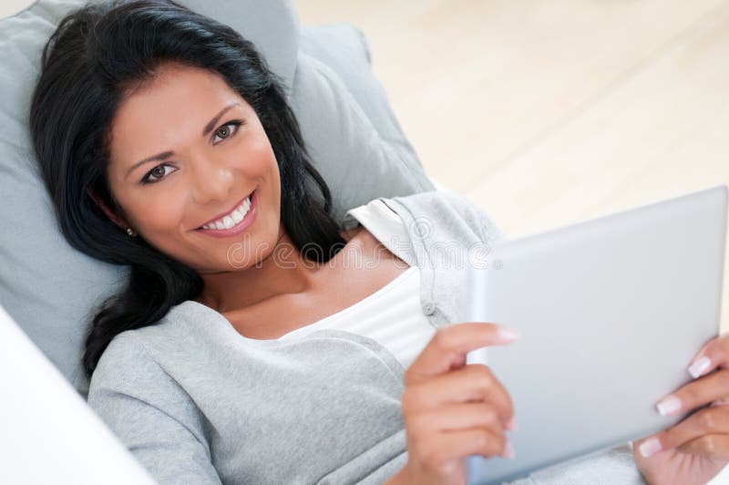 Girl smile with tablet stock photo. Image of computer - 27471888
