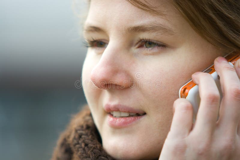 The girl smiles stock image. Image of mobile, face, cheerful - 7432819