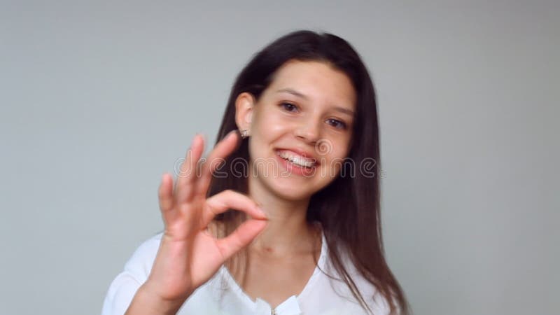 The Girl Smiles Shows the Hand Good OK Stock Footage - Video of ...