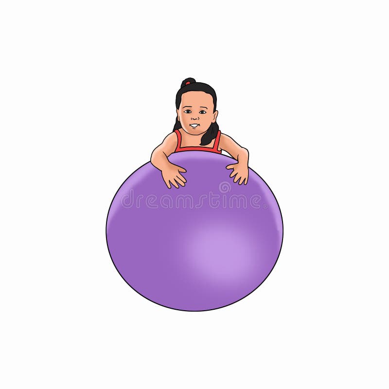 A Girl Smiling Behind a Big Purple Ball Stock Illustration ...