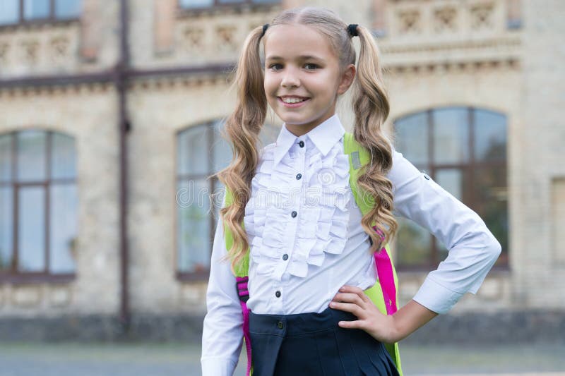 Girl Smiling Face Going To School September, Study and Learn Concept ...