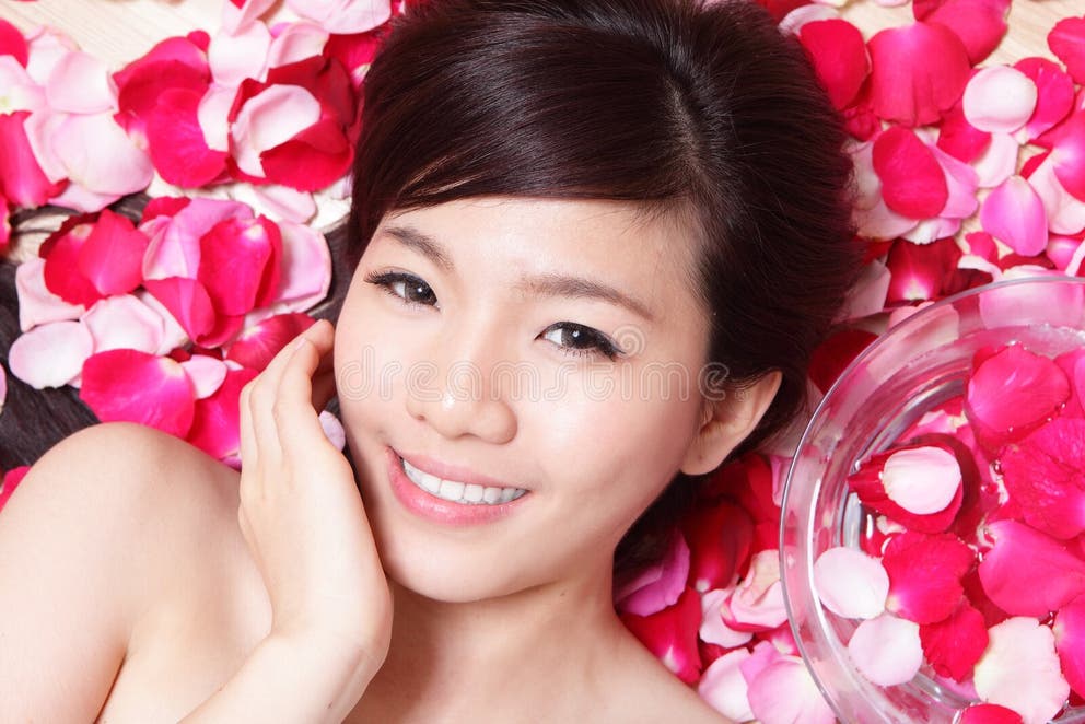 Girl Smiling Face with Rose Stock Photo - Image of asia, hair: 24791014