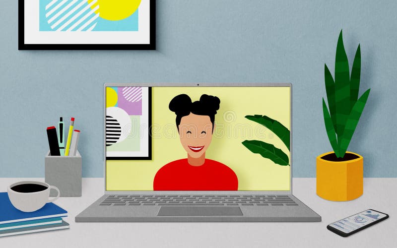 Girl Smiling on Laptop`s Screen Stock Photo - Image of connection ...