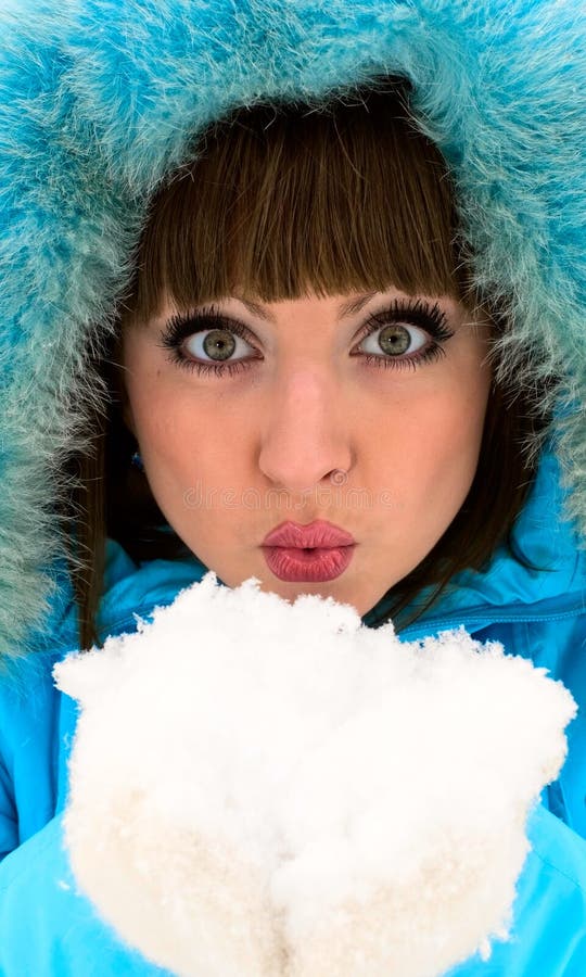 Girl with snow stock photo. Image of femininity, outdoors - 16313160