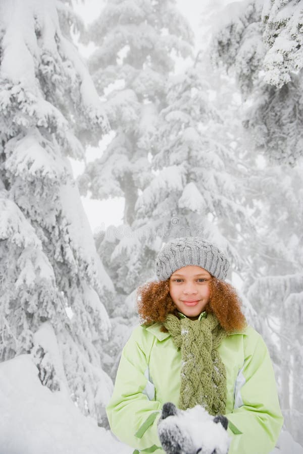 Girl with snow stock photo. Image of ethnicity, cold - 62534686